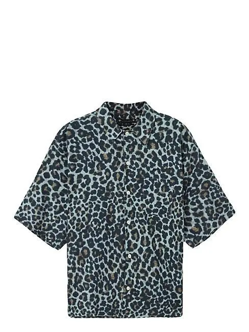 ALLSAINTS Silesia Leopard-print Cotton And Linen-blend Shirt - Soft Ash Grey