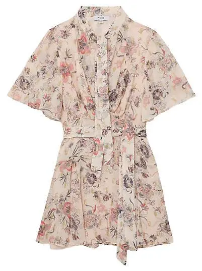 REISS Luna Floral-print Woven Mini Dress - Neutral