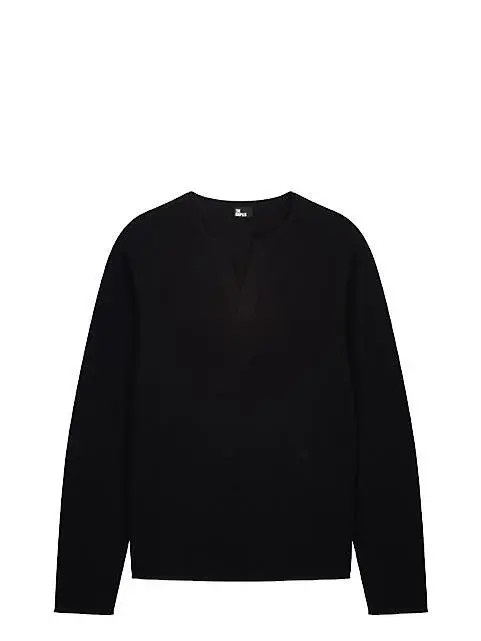 The Kooples Brand-embroidered Tunisian-collar Cotton-knit Sweatshirt - Black