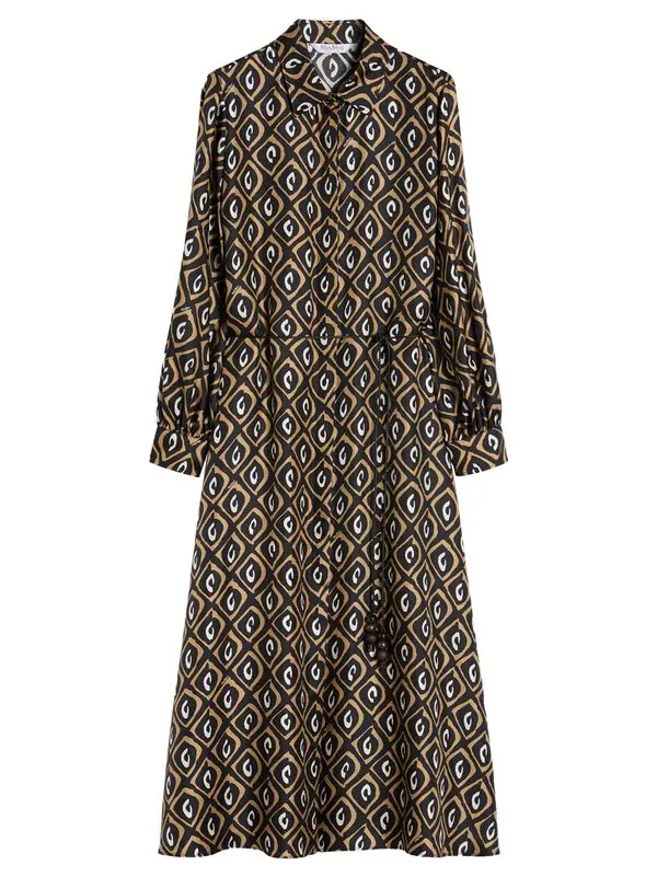 Max Mara Printed Silk Twill Midi Shirt Dress - Black