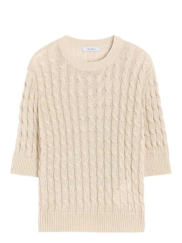 Max Mara Linen Cable Knit Cropped-sleeve Sweater - Beige