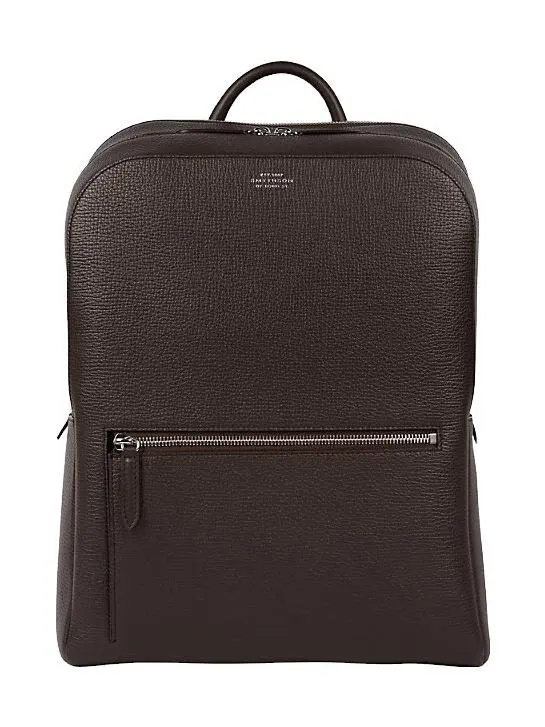 Smythson Ludlow Zip-around Leather Backpack - Dark Brown