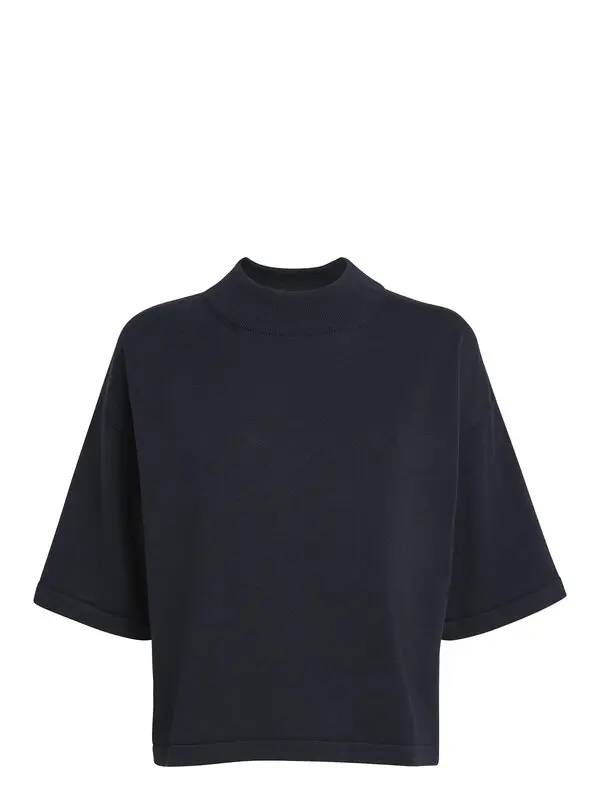 Falke Silk-cotton Mock-neck Top - Navy