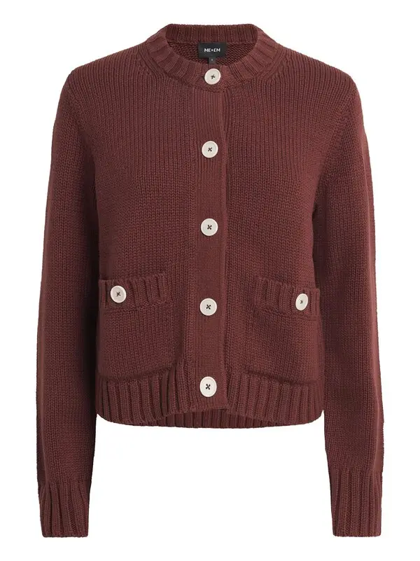 ME+EM Cotton Cropped Cardigan - Brown