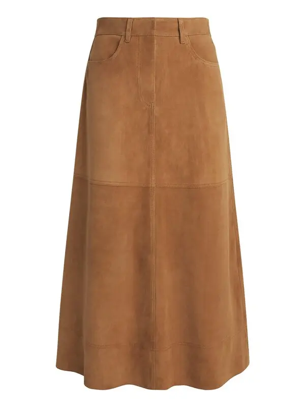 ME+EM Suede A-line Maxi Skirt - Brown