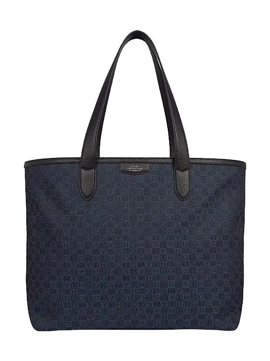 Smythson Monogram Stamp Canvas Tote Bag - Navy
