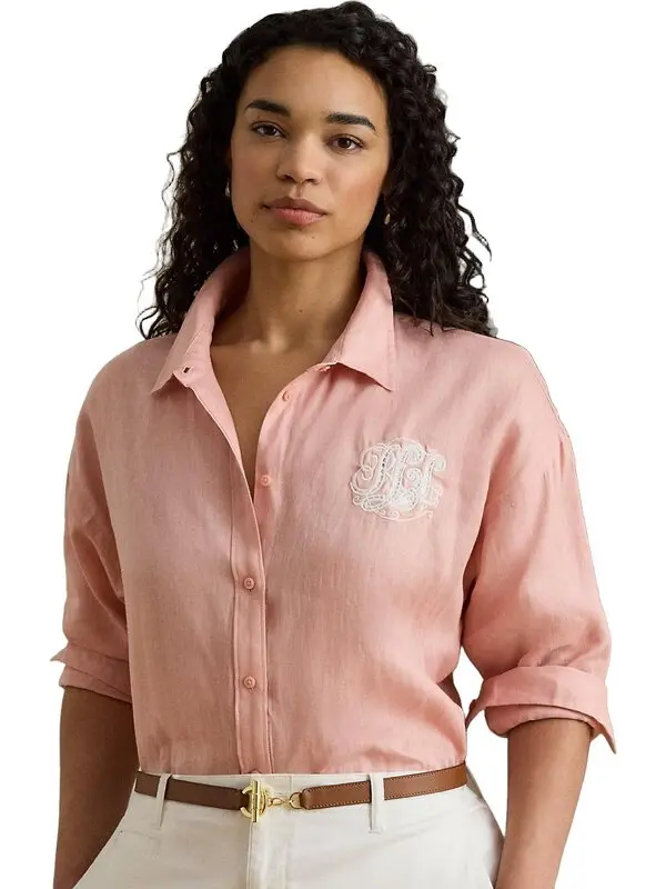 Ralph Lauren Relaxed Fit Eyelet-logo Linen Shirt - Pink Rhodonite