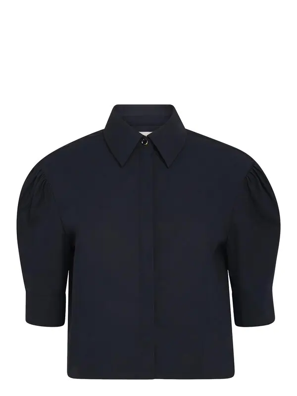 Agnona Cotton Poplin Cropped Blouse - Navy