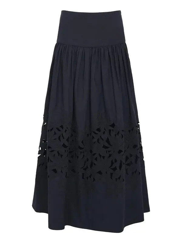 Agnona Floral Appliqué Maxi Skirt - Navy