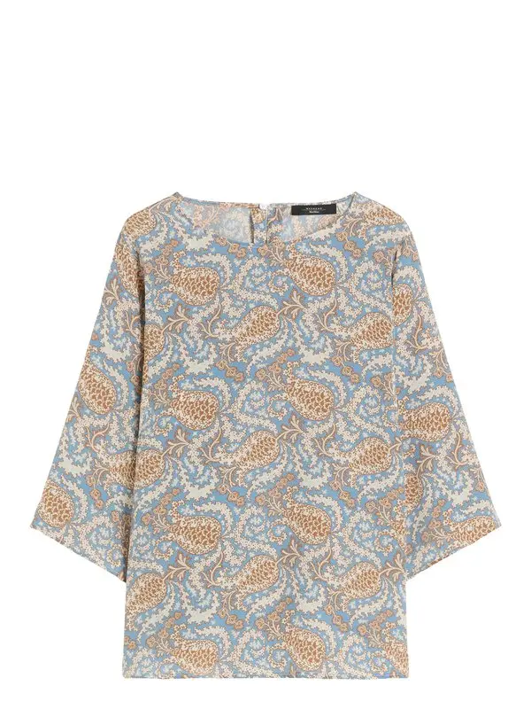 Max Mara Silk Crepe De Chine Paisley Blouse - Blue