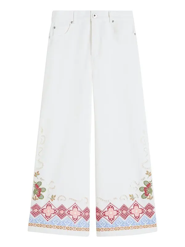 Max Mara Embroidered Wide-leg Jeans - White