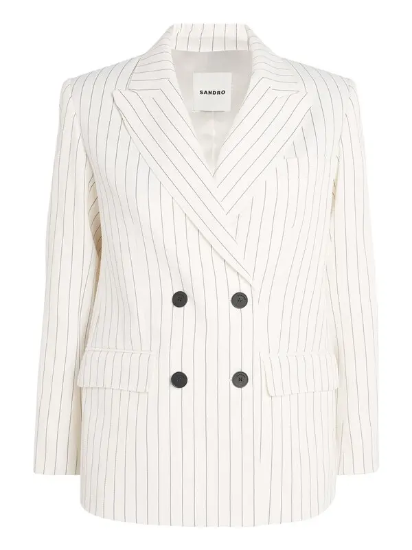 Sandro Striped Double-breasted Blazer - Beige