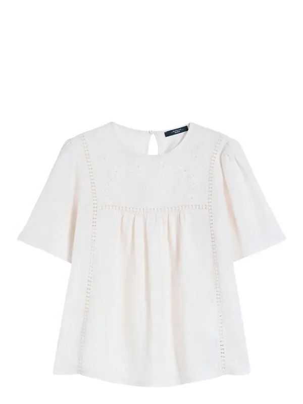 Max Mara Linen Floral-embroidered Top - White