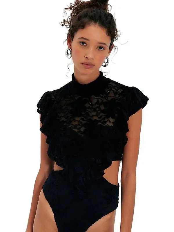 NIGHTCAP Fleur Lace Apron Bodysuit - Black