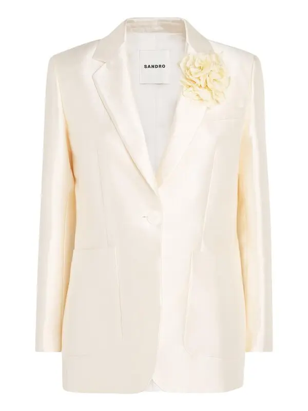 Sandro Satin Flower-corsage Blazer - Beige