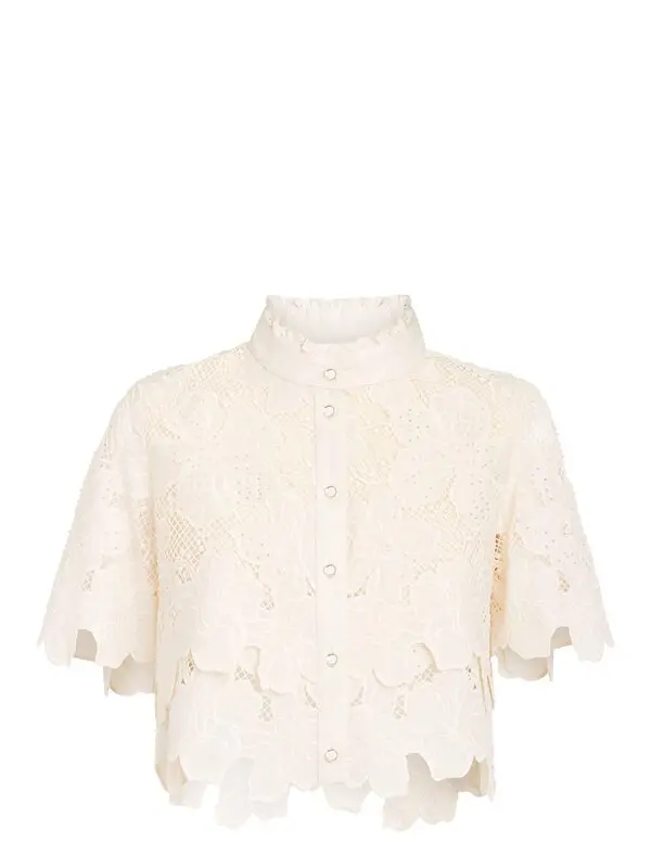 Sandro Guipure Lace Cropped Shirt - Beige