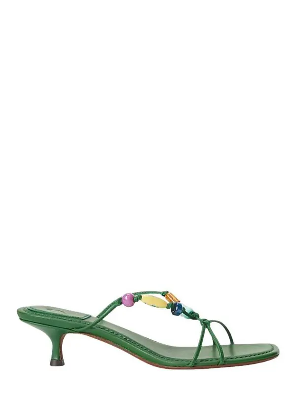 Ralph Lauren Beaded Leather Kitten Heel Sandal - Green