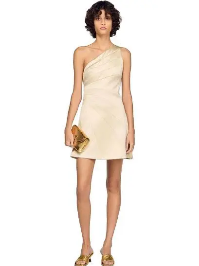 Sandro Mini One-shoulder Satin Dress - Neutral
