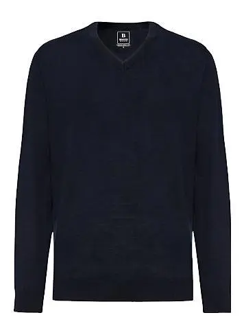 Boggi Milano Merino Wool V-neck Jumper - Navy Blue