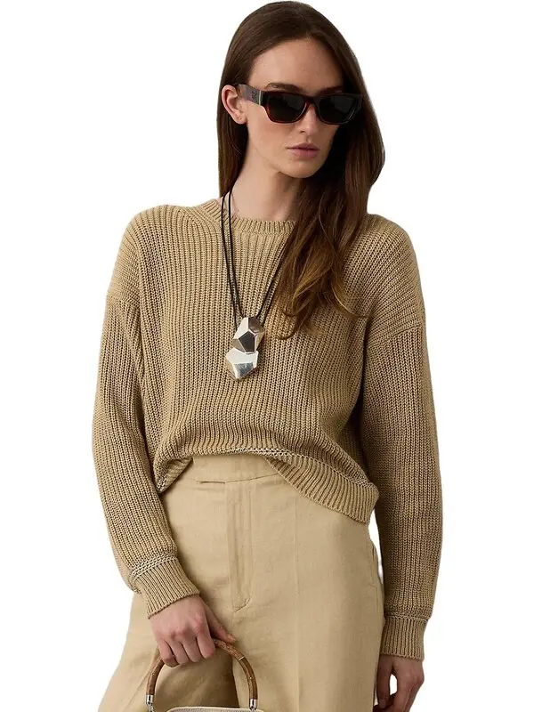 Ralph Lauren Rib-knit Silk Roving Crewneck Sweater - Light Tan