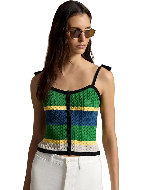 Ralph Lauren Color-blocked Cable-knit Tank Top - Polo Black Multi