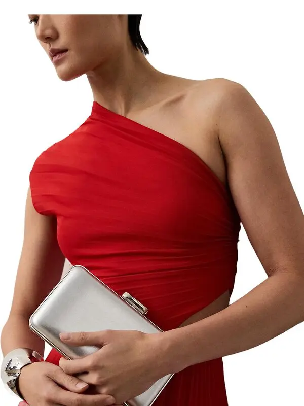 Ralph Lauren Metallic Calfskin Evening Clutch - Silver