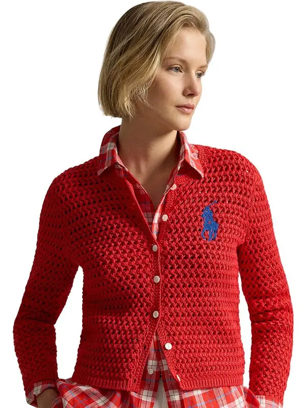Ralph Lauren Big Pony Crocheted Cotton Cardigan - Petal Rose