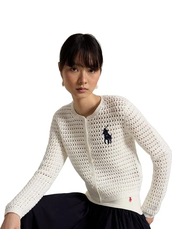 Ralph Lauren Big Pony Crocheted Cotton Cardigan - White