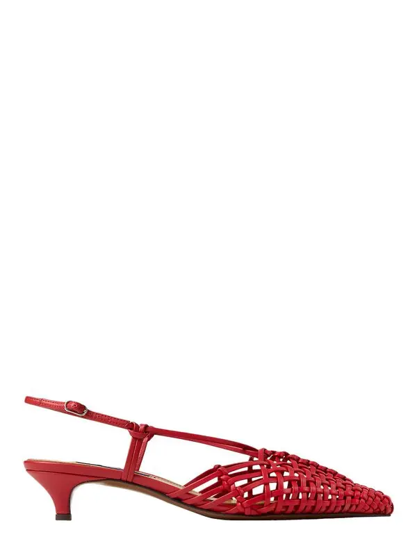 Ralph Lauren Antonella 35 Mm Woven Lambskin Pump - Bright Red