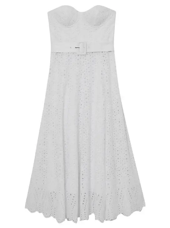 REISS Anya Broderie-anglaise Woven Midi Dress - White