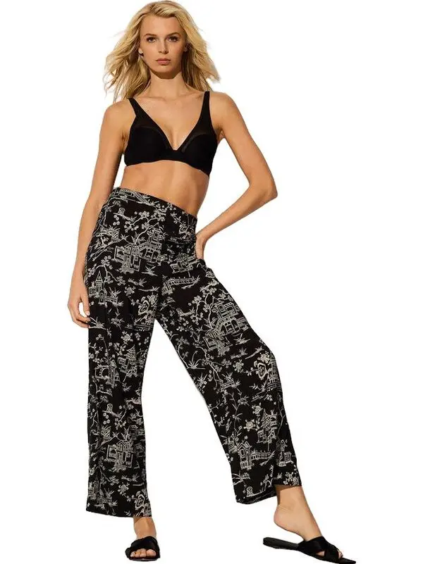 Natori Toile Printed Satin Pants - Black
