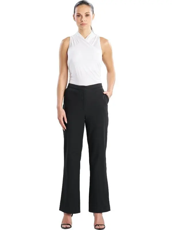 Natori Stretch Basketweave Cotton Flare Leg Zip Pants - Black