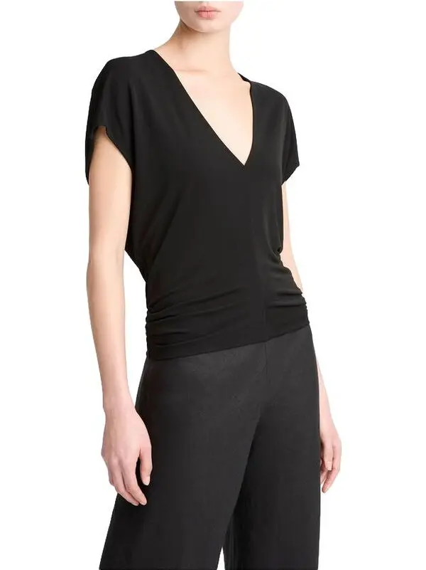 Vince Crepe Flutter-sleeve V-neck Top - Black