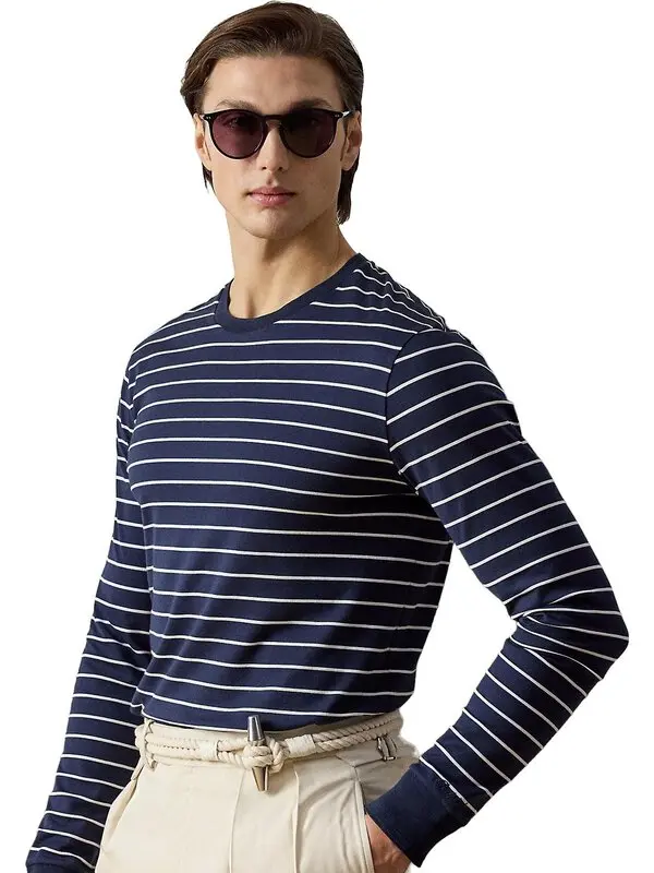 Ralph Lauren Striped Lisle-piqué Long-sleeve T-shirt - Clssc Chairman Navy/dckws