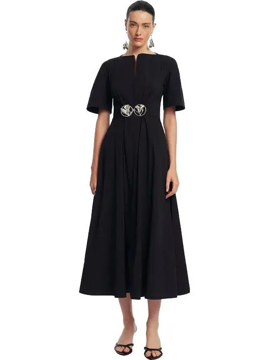Lela Rose Cotton Poplin Buckle Shirtdress - Black