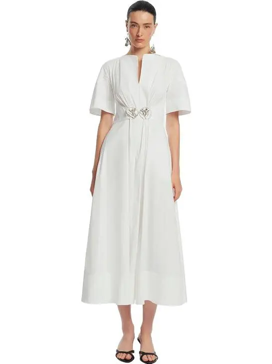 Lela Rose Cotton Poplin Buckle Shirtdress - White