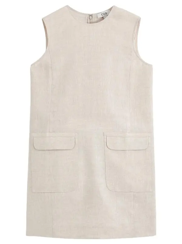 Cos Linen Mini Shift Dress - Beige