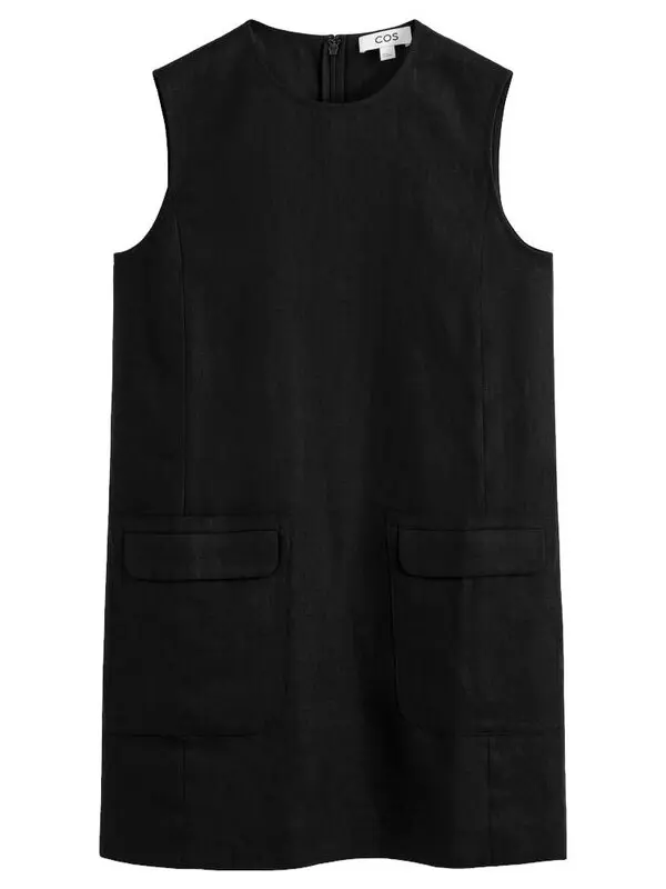 Cos Linen Mini Shift Dress - Black
