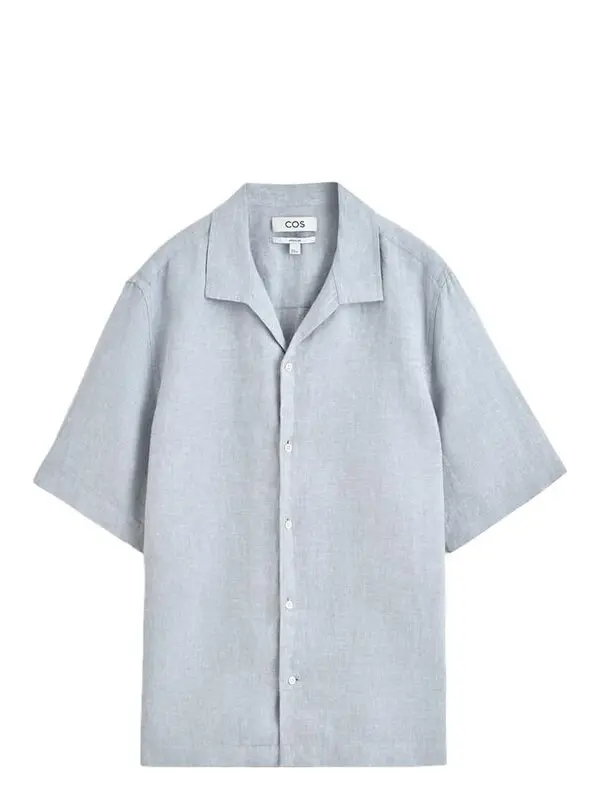 Cos Camp-collar Short-sleeved Linen Shirt - Blue