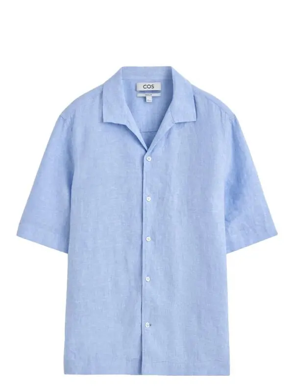 Cos Camp-collar Short-sleeved Linen Shirt - Light Blue