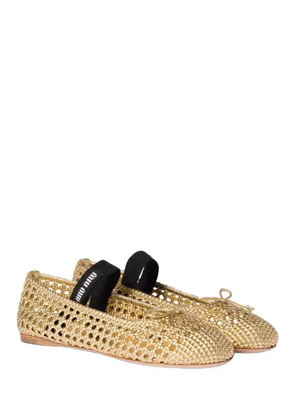 Miu Miu Woven Nappa Leather Ballerinas - Platinum