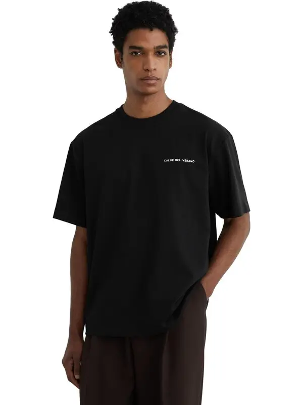 REISS Casa Cotton Logo Short-sleeve Relaxed T-shirt - Black