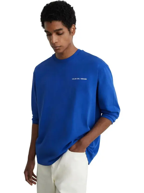 REISS Palma Cotton Logo Long-sleeve Relaxed T-shirt - Bright Blue