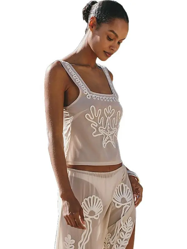 CELANDINE Embroidered Open-back Tank Top - Sand Dollar