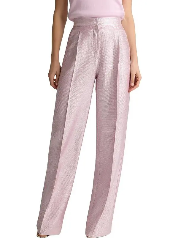 St. John Soft Suiting Pleated Pants - Peony Metallic
