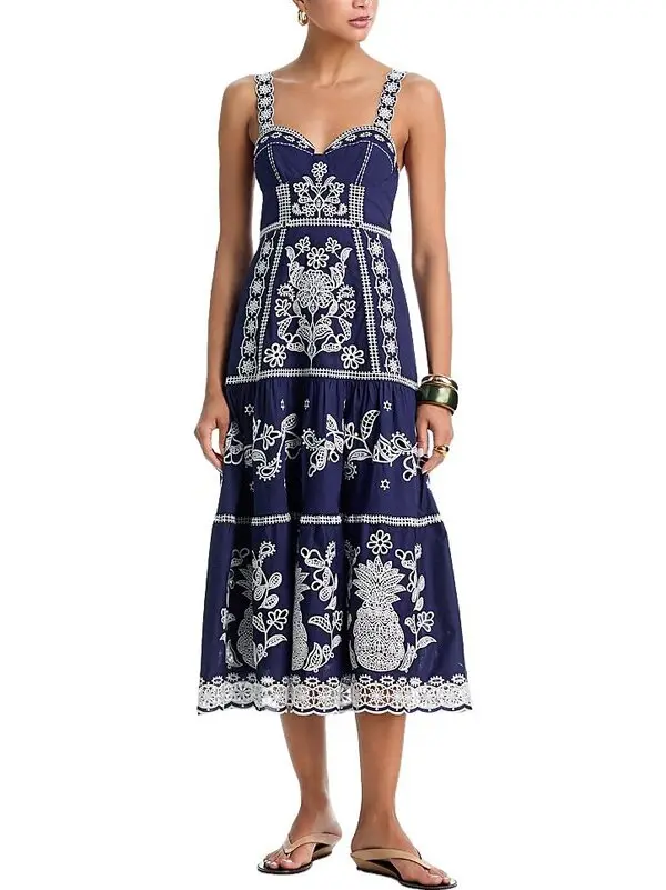 Farm Rio Sweetheart Neck Midi Dress - Blue