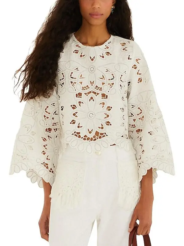 Farm Rio Richilieu Embroidered Top - Off-white