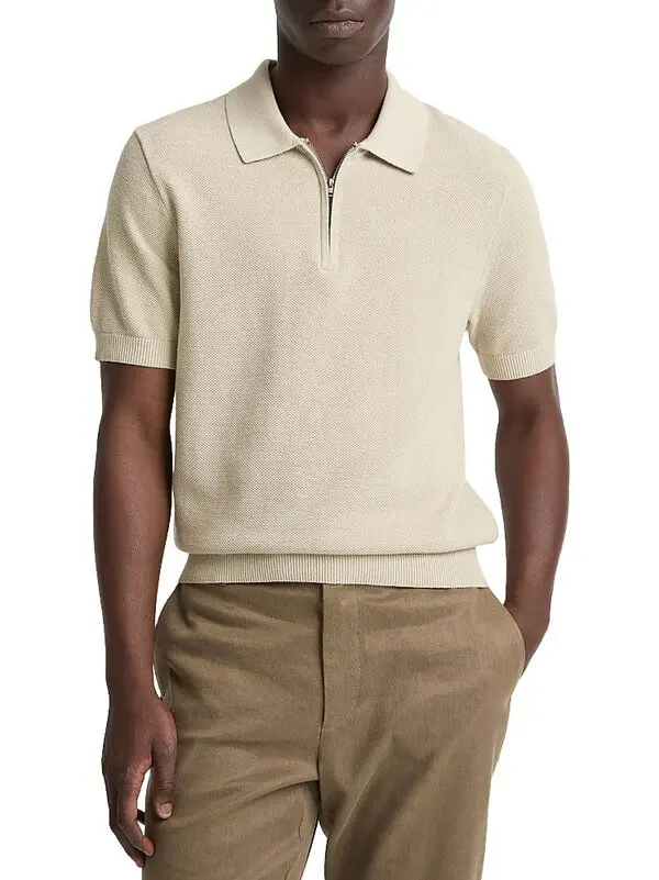 Vince Pique Zip Polo - Parchment