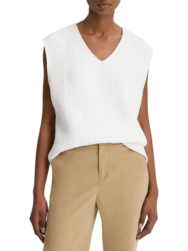 Vince Relaxed V-neck Knit Vest - Optic White