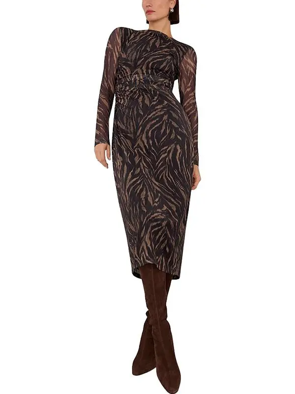 Whistles Abstract Zebra Mesh Dress - Black/multi